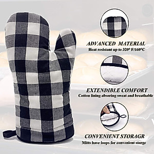 Oven Mitts and Pot Holders Set, Heat Resistant Long BBQ Gloves with Non-Slip Surface for Safe Kitchen Cooking Baking Grilling (Black)