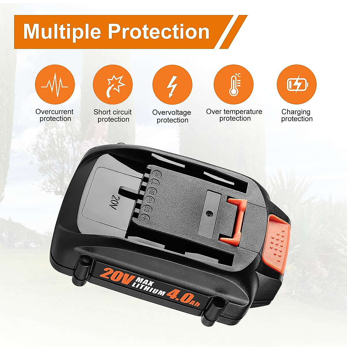 Ahomtikk 2 Packs 20V 4.0Ah Lithium Battery Replacement for Worx 20 Volt Batteries WA3525 WA3578 WA3575 WA3520 Compatible with Worx 20V Cordless Power Tools Battery Charger