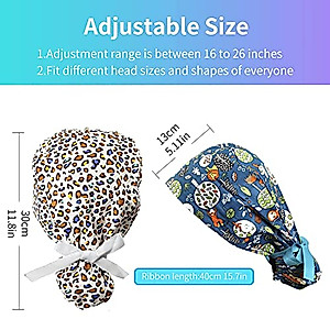 6 pcs Adjustable Bouffant Scrub Turban Cap with Buttons for Nurse Long Hair Ponytail,Surgical Beanie Hat for Medical Working