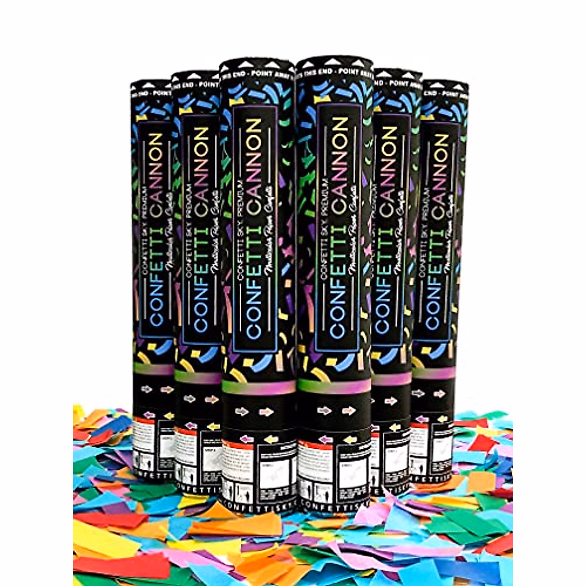 Confetti Sky [6 Pack] 12 Inch Confetti Cannons | Multicolor Biodegradable Confetti Poppers for Wedding Celebration, Birthday Party, Pranks, Graduation, Christmas Eve and New Year Celebration
