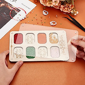 AHANDMAKER Wooden Jewelry Storage Tray with Glass Lid Wood Bead Board with Lid 8 Slot Old Lace Bead Storage Organize with Cover for Beads, Bracelets 4.72 x 7.68 x 0.37 Inch