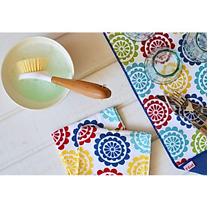 T-fal Textiles Highly Absorbent 100% Cotton Double Sided Printed Dish Cloths, 12" x 12", Set of 2, Medallion Red/Multi