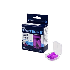Flents Foam Ear Plugs, 10 Pair with Case for Sleeping, Snoring, Loud Noise, Traveling, Concerts, Construction, & Studying, NRR 33, Purple, Made in the USA,10 Count (Pack of 1)