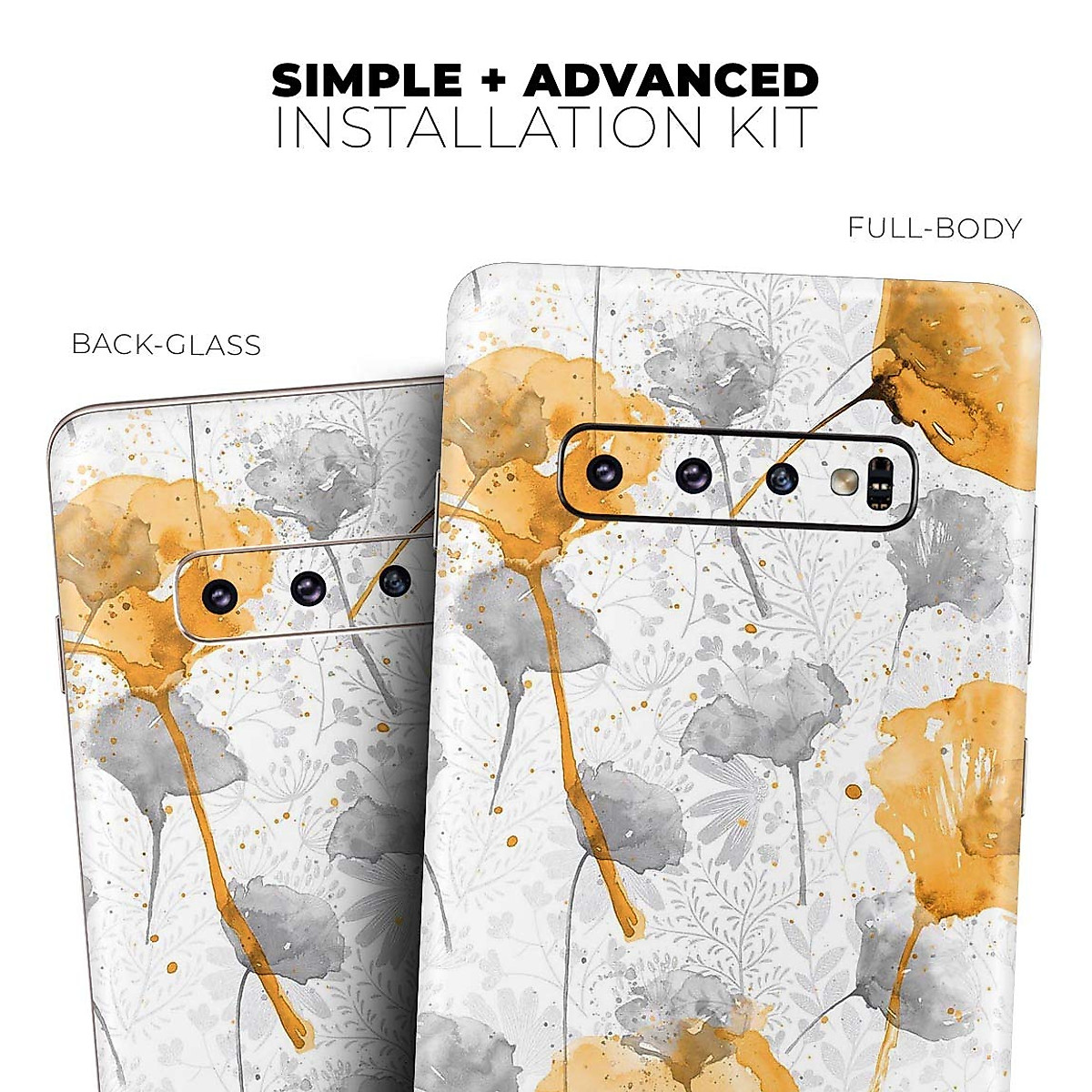 DesignSkinz Karamfila Yellow & Gray Floral V11 Protective Vinyl Decal Wrap Skin Cover Compatible with The Samsung Galaxy S20 (Screen Trim & Back Glass Skin)