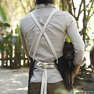 Jeanerlor Canvas Heavy Duty Work apron With Pockets Adjustable M to XXXL for Men Double-sided (striped and black) + Cross-Back Straps.