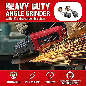 PROMAKER 9 inch Angle Grinder, 17.2 AMP 6300 RPM, Heavy Duty Angle Grinders with two (2) extra Carbon brushes. Electric metal grinding hand tool with Soft Start Technology PRO-ES2009