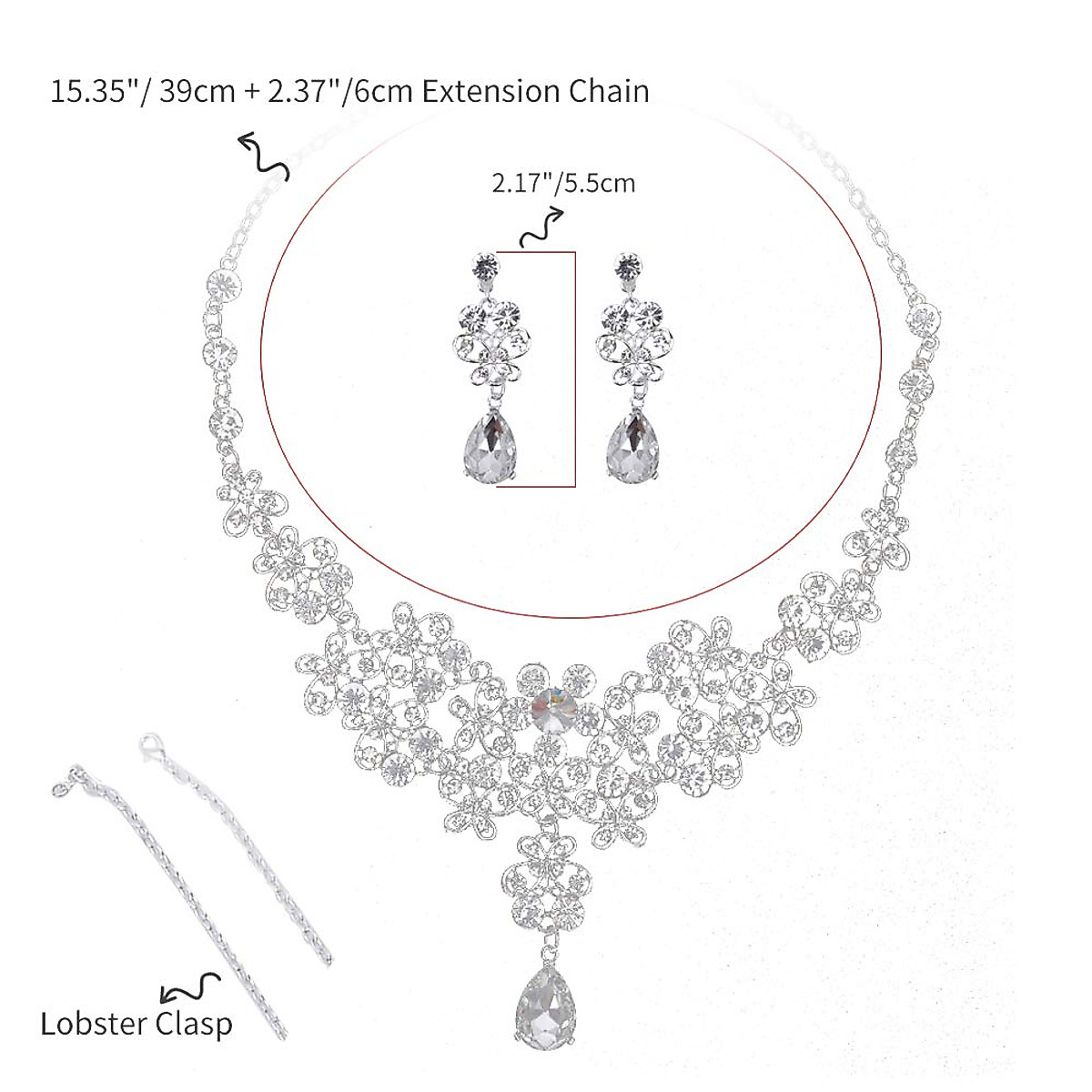 Jalisiol Bridal Wedding Jewelry Set, Luxury Crystal Rhinestone Hair Accessories Tiaras Crown Earrings Necklace Sets for Bride Wedding Prom Party Wedding Dress (Style A)