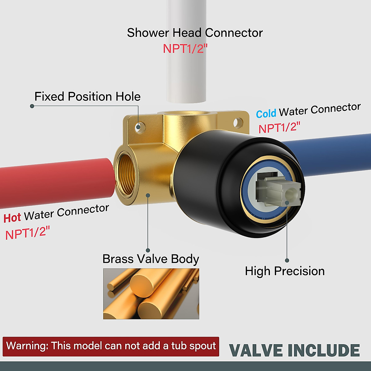 Holispa Shower Faucet Set, Black Shower Faucet with 8-Inch Shower Head, All Metal Shower Head and Handle Set, Shower Trim Kit Included Shower Valve, Matte Black