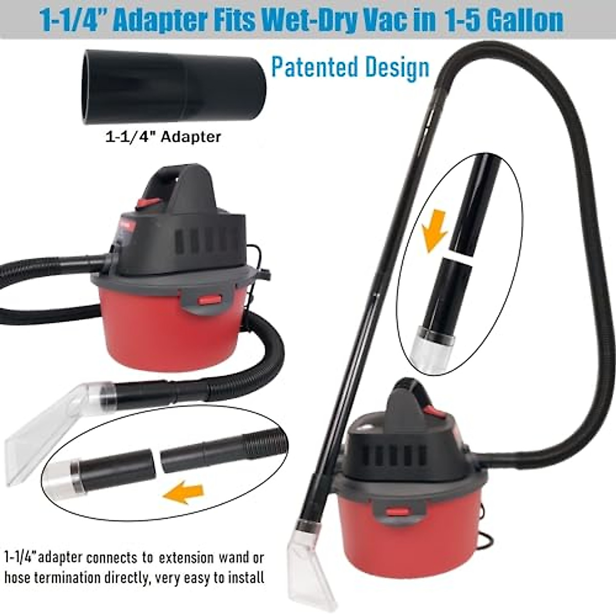 Happy Tree Universal Fits All Shop Vacs Clear Extraction Accessory Nozzle with 1-1/4" &1-7/8" & 2-1/2" Adapters for Auto Detailing, Shop Vac Extractor Attachment for 1-26 Gallon Wet Vacuum Cleaners