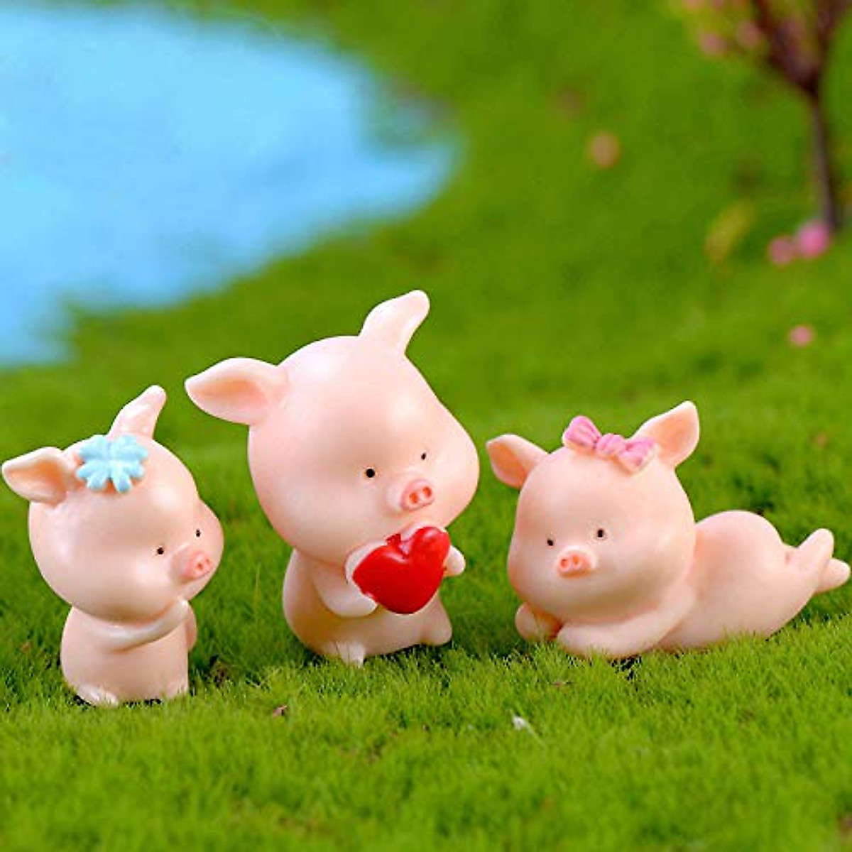 MAOMIA Miniature Pig Figurines, Cute Pink Piggy Toy Figures Cupcake Toppers for Fairy Garden Car Party Decor(Pack of 9)