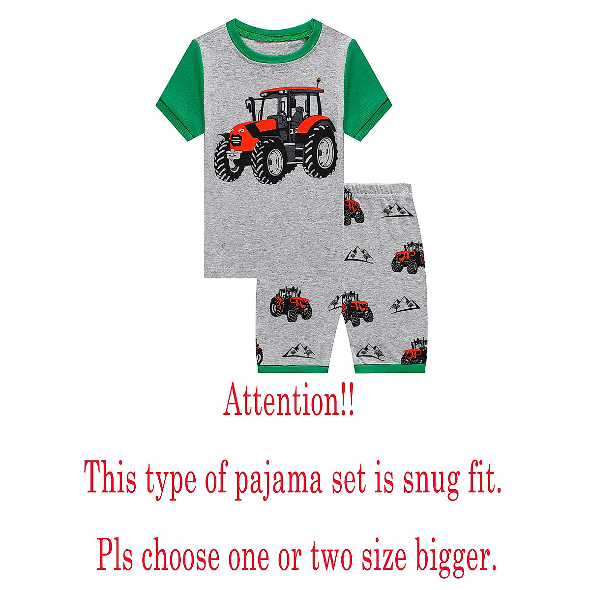 KikizYe Little Boys Tractor Summer Pajamas Kids Short Sleeve Cotton jammies Size 5