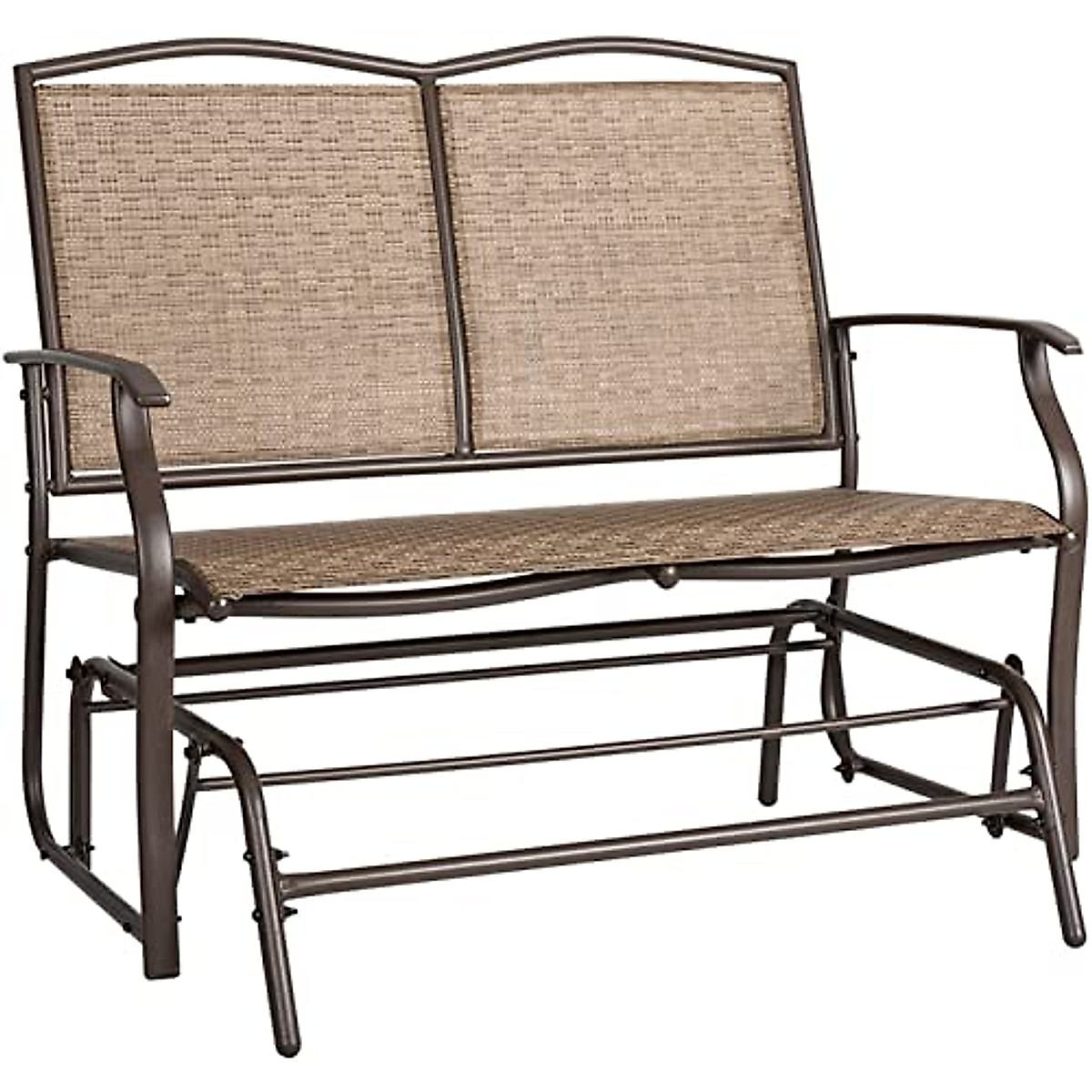 ALIMORDEN Patio Wicker Swing Glider Bench for 2 Person, Outdoor Sturdy Steel Frame Rocking Lounge Chair, Weather Resistant Rattan Chair for Garden, Backyard, Porch, Brown