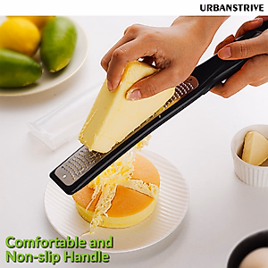 Urbanstrive Cheese Grater With Handle, Lemon Zester Graters for Kitchen Stainless Steel, Hand Grater for Ginger Garlic Nutmeg Chocolate Fruits Vegetables, Sharp, Non-Slip Handle & Foot, Black