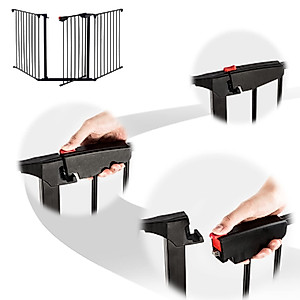 Bonnlo 120.5-Inch Metal Fireplace Fence Guard 5-Panel Baby Safety Gate/Barrier/Play Yard with Door Christmas Tree Fence Hearth Gate for Kids/Pet/Toddler/Dog/Cat, Black