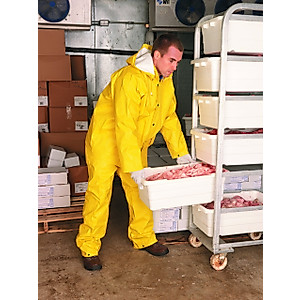 MCR Safety 6003L Commodore PVC/Non-Woven Polyester/Nylon 3-Piece Rain Suit with Detachable Hood and Reinforced Crotch, Yellow, Large