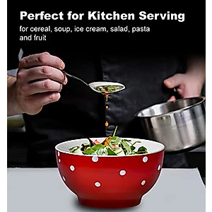 Bruntmore 20 Ounce polka Dot ceramic bowls, Dessert Bowls Set Of 4, 20 Oz Porcelain Dip Ice Cream Bowls, Serving Bowls,Microwave,Pasta Bowls Best for Christmas Gift