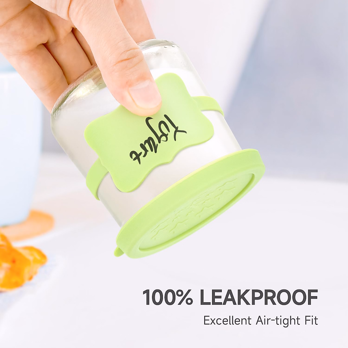 Sophico Oui Yogurt Jar Lids Silicone, 12 Pack Leak Proof Covers Fit For 5oz Yoplait Glass Jars with Silicone Reusable Bottle Labels, Airtight, Dishwasher Safe & BPA Free (Container Not Included)