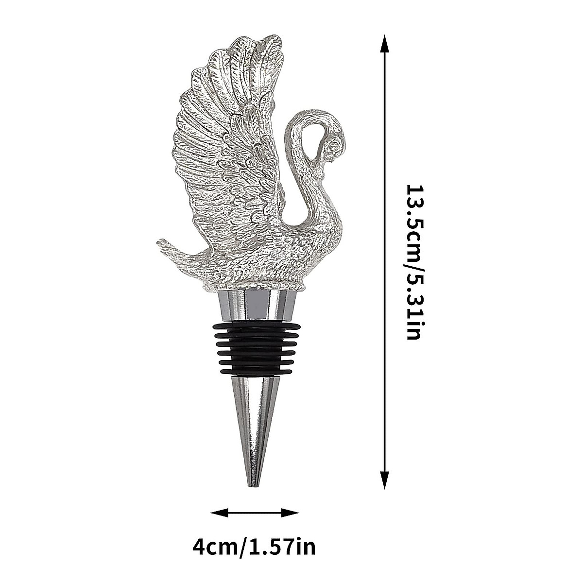 Wine Bottle Stopper, Silver Swan Stainless Steel Wine Saver Reusable Wine Cork Silicone Wine Stopper (Silver)