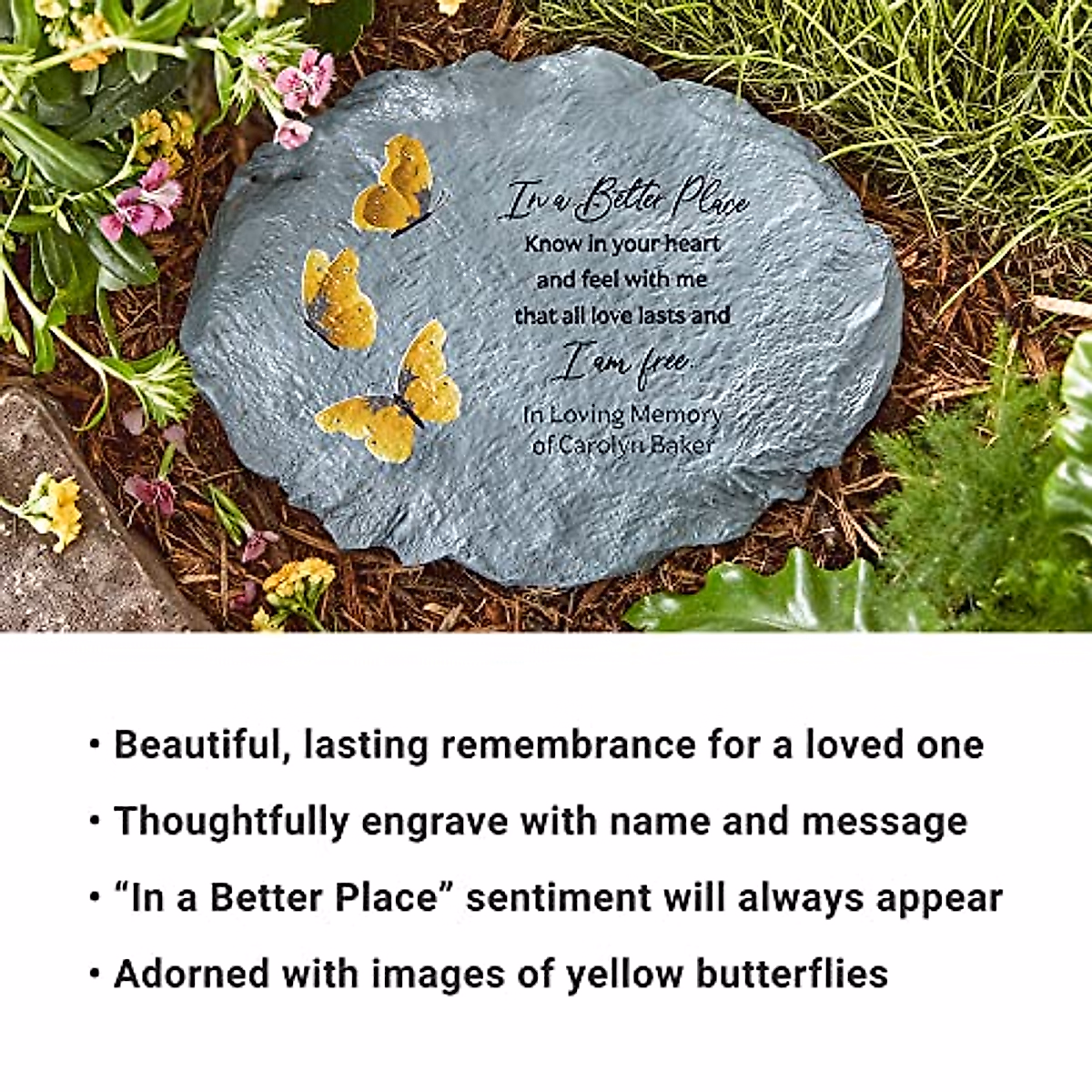 Let's Make Memories Personalized Sympathy Stepping Stone - I Am Free - Condolence & Memorial Gift - Customize with Message -11”Lx6”Wx3”D