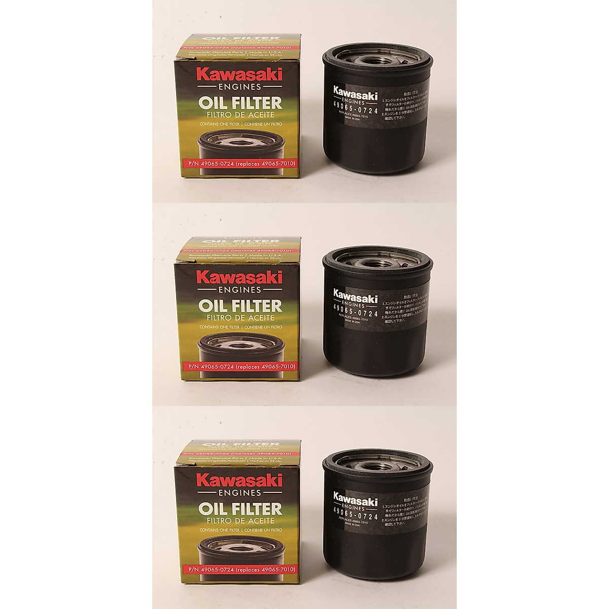 Kawasaki 3 Pack Genuine 49065-0724 49065-7010 AM107423 Oil Filter Made in The USA