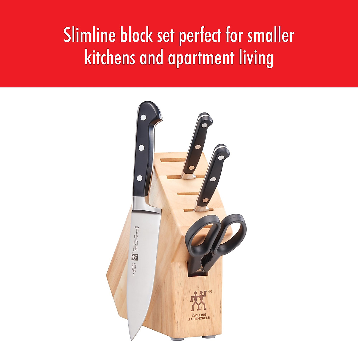 ZWILLING Professional S 5-Piece Razor-Sharp German Studio Block Knife Set, Made in Company-Owned German Factory with Special Formula Steel perfected for almost 300 Years, Dishwasher Safe