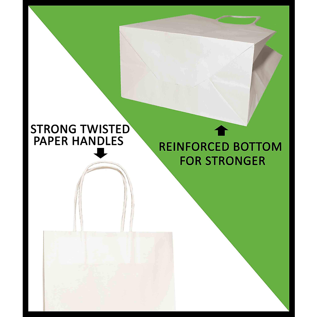 [50 Bags] 8 X 4.5 X 10.5 Kraft Paper Gift Bags Bulk with Handles. Ideal for Shopping, Packaging, Retail, Party, Craft, Gifts, Wedding, Recycled, Business, Goody and (White)