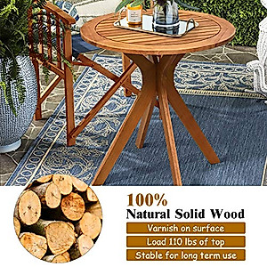 Tangkula 3 Piece Wood Patio Rocking Chair Set, Outdoor Acacia Wood Rocker Set with Round Table, with Thick Cushion of Detachable Cover, Suitable for Poolside, Indoor, Patio Backyard and Garden