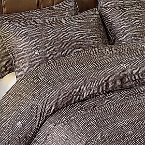 NSNLGSGC Mocha Brown Boho Duvet Cover King, Vintage Chocolate Striped Comforter Cover Set, Coffee Bohemian Bedding Cover Set(3 Pieces, King)