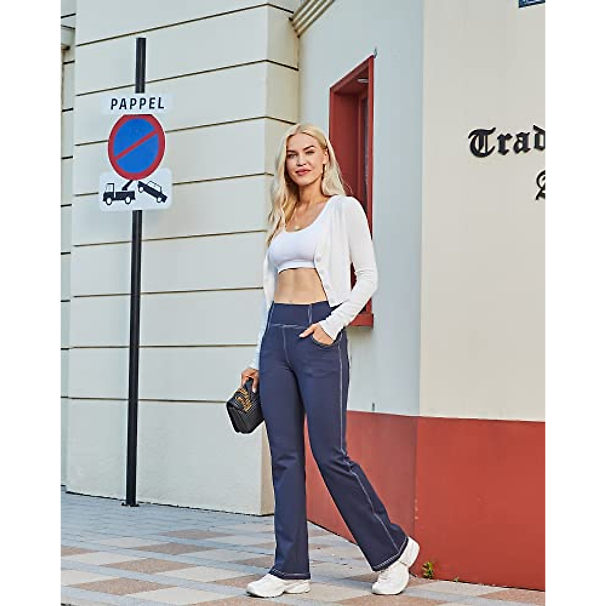 G4Free Bootcut Yoga Casual Pants for Women with Pockets Flare Jeans Jeggings Lounge Pants (Navy,M)