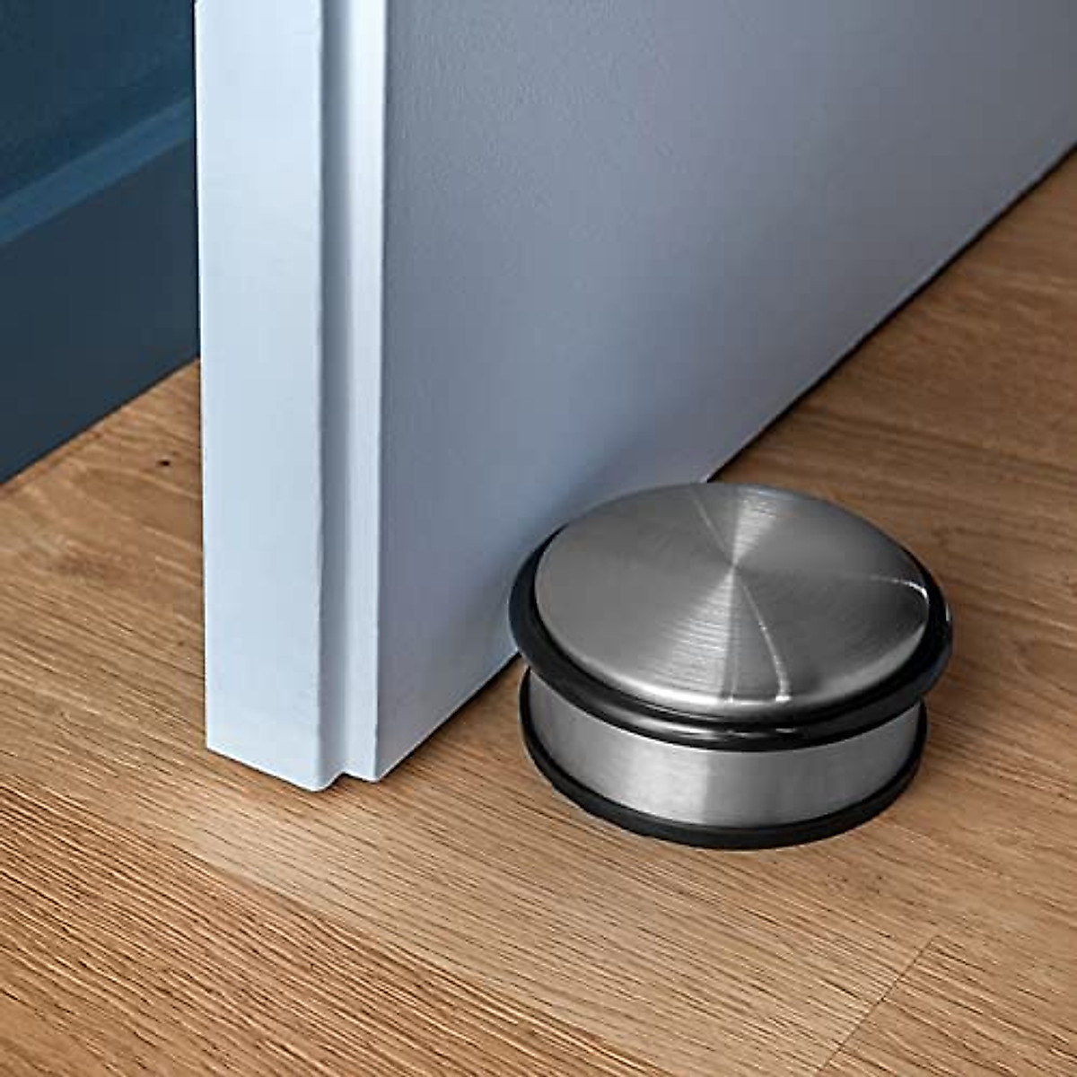 Sumnacon 2Pcs Heavy Duty Door Stoppers No Drill, Sturdy Stainless Steel Floor Door Stops with Anti-Skid Rubber - Decorative Metal Doorstops for Home Office Commercial Industrial, Silver