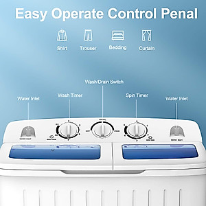 Giantex GT24267-PE 20lbs Spinner Combo, 12lbs 8lbs Spinning, Compact Twin Tub Mini Washer for Apartment RV Dorms, Blue & White Portable Washing Machine