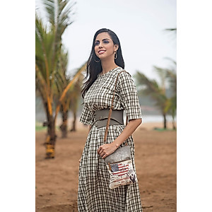 Myra Bag Freedom Forever Upcycled Canvas & Cowhide Leather Small Crossbody Bag S-1258 , Brown , One Size