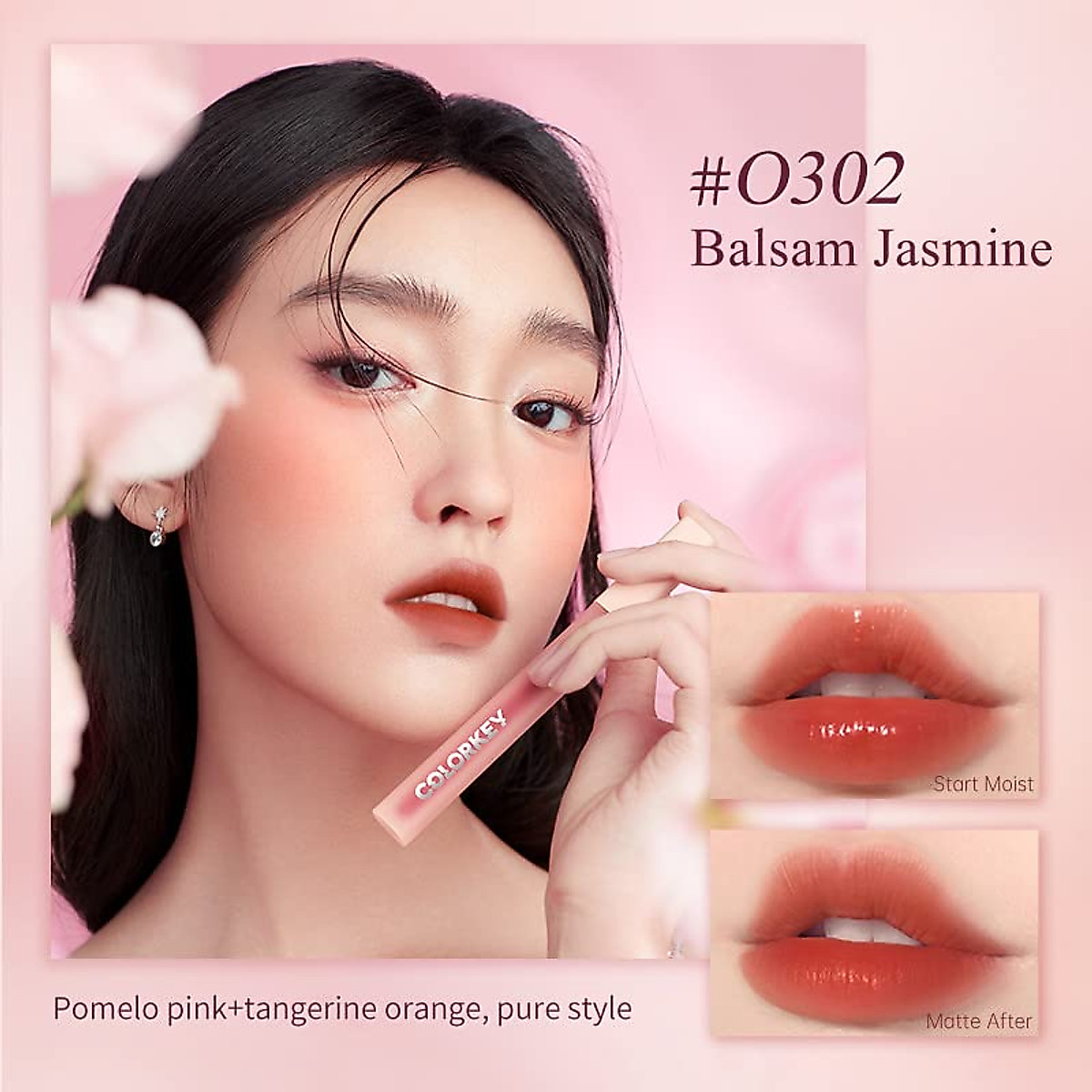 COLORKEY Soft Matte Water Tint, Hydrating Glossy Lip Gloss, Long-Lasting Liquid Lipstick | Moist Fit Without Stickiness | Moisturized | Transparent | Highly Pigmented Lip Tint (O302 Balsam Jasmine)
