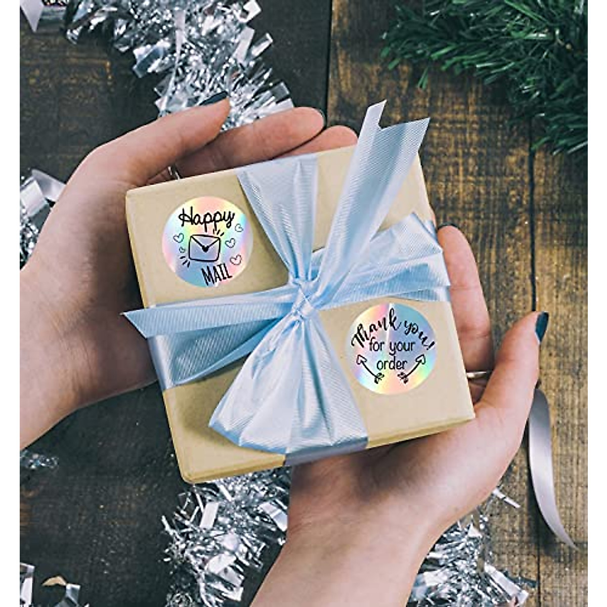 BingXin Rainbow Holo Thank You Stickers-500 Pieces 1.5inch Rainbow Thank You Label Stickers-Thank You for Supporting My Small Business Stickers for Business Shop Wrapping Supplies, Blue,rainbow