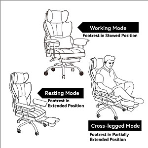 Efomao Executive Office Chair for Heavy People, Big and Tall Office Chair, High Back Office Chair with Foot Rest, Height Adjustable Home Office Chair, Mineral Grey Office Chair