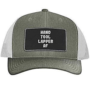 Hand Tool Lapper AF - Leather Black Patch Engraved Trucker Hat, Heather-White, One Size