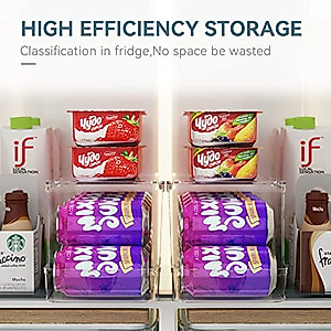Soda Can Dispenser for Refrigerator with Lids, Stackable Drink Organizer for Fridge, Clear Plastic Refrigerator Organizer Bins, Beverage Can Holders for Pantry, Freezer, Kitchen, Cabinets Set of 2