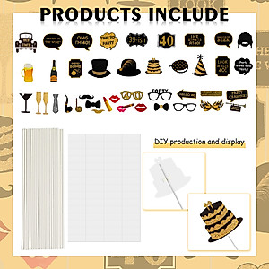Adult 40th Birthday Photo Booth Props(41Pcs) for Her Him Cheers to 40 Years Birthday Party, Gold and Red Decorations,40th Happy Birthday Party Supplies for Men Women