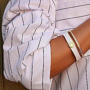 CIUNOFOR Enamel Bracelet for Women Vintage Pop-Art Colorful Cuff Bangle Stainless Steel Gold Plate Tone Wide Band Handmade for Unisex Adult Jewelry (Moonstone)