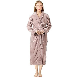 NY Threads Women Fleece Shawl Collar Bathrobe Plush Long Robe, X-Large, Taupe