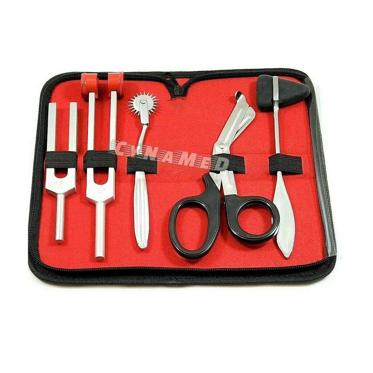 New 5 Piece Student Diagnostic Kit - Reflex Taylor Hammer and Tuning Fork Set C 128 and C 512. Includes Wartenberg Pinwheel, Premium Steel Bandage Scissor 7.5” Black