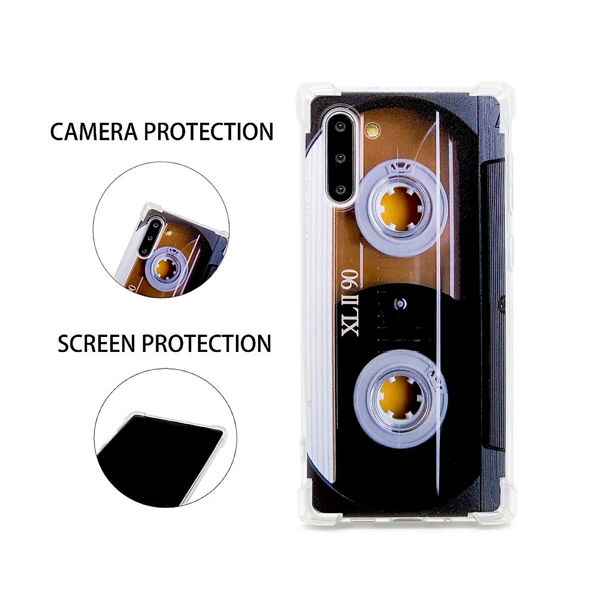FAteam Case for Galaxy Note 10 with Reinforced Corners TPU Soft Bumper Retro Music Cassette Tape Phone Case Compatible with Samsung Galaxy Note 10
