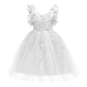 Weileenice Easter White Flower Girl Lace Embroidery Dress 2 3 Kids Baptism Birthday Church Wedding Party Pageant Princess Ball Gown Christmas Little Girls Formal Prom Tutu Tulle Dresses New Year