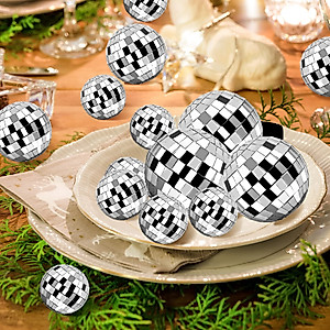 Calluace 50 Pcs Mirror Disco Balls Ornaments,Reflective Mini Disco Ball Decorations,Silver Mini Disco Balls,Disco Ball Ornament for Festive Holiday Party Decor (1.2 Inch, 2 Inch)