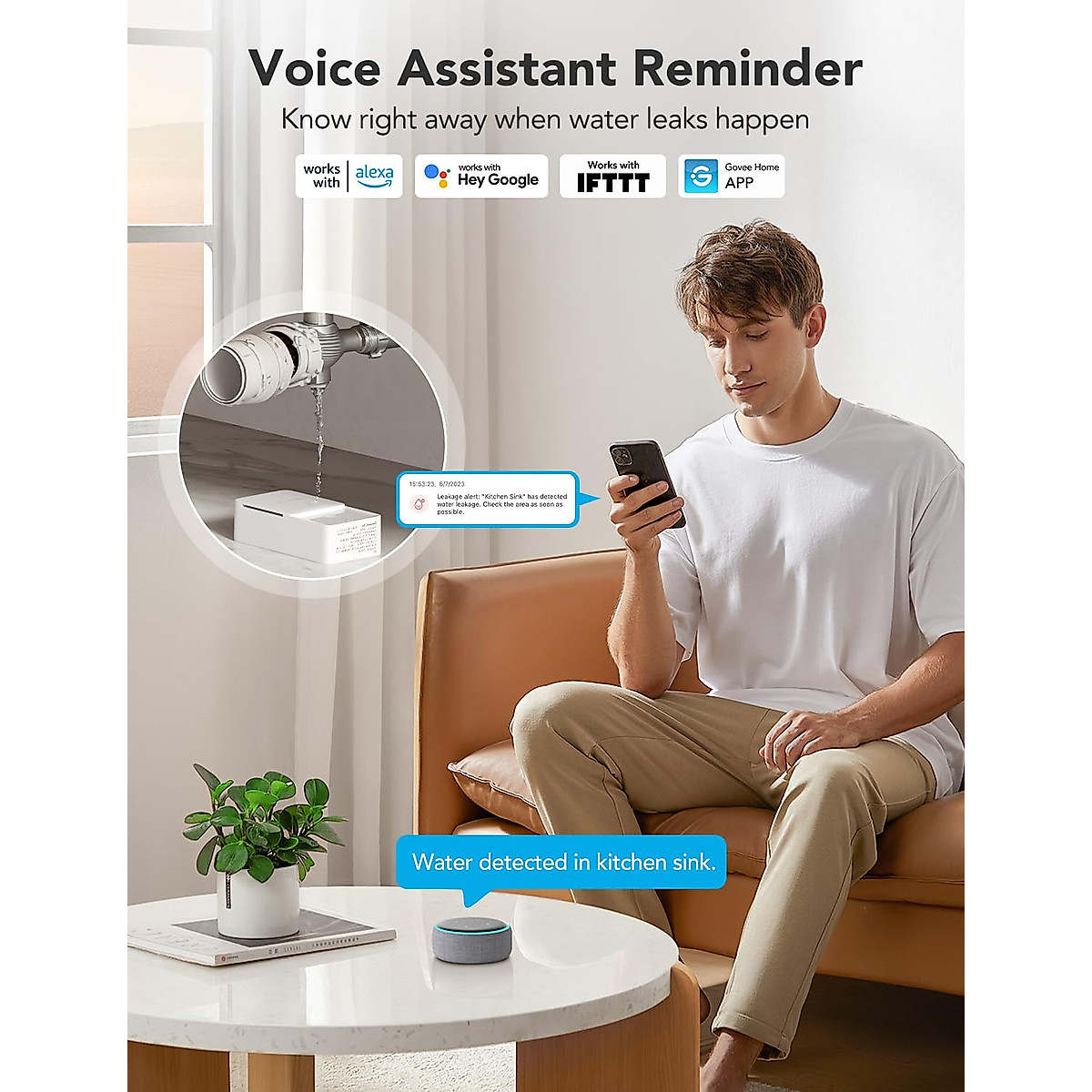 GoveeLife Water Leak Detector 2, LoRa Water Sensor Alarm Monitor Up to 1312ft Open-Air Range, Alexa, App, Email Notifications, Detector Protection for Your Home, Kitchen Sink, Bathroom, Basement