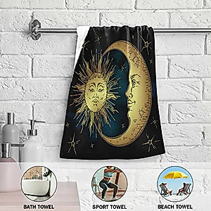 WIHVE Hand Towels Set of 2 Bohemian Sun Moon Highly Absorbent Soft Towel for Bathroom 14.4 x 28.3 Inch