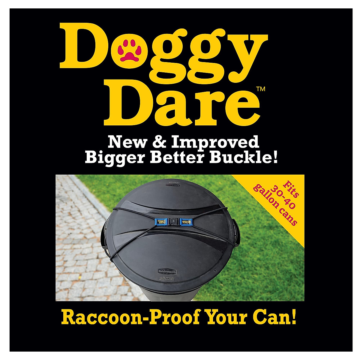 (2 Pack) Doggy Dare Trash Can Lock - Medium - Fits 30-40 Gallon Trash Cans - Perfect for Dogs, Raccoons, Opossums - Bungee Cord Design Makes Install Simple (Trash Can NOT Included)