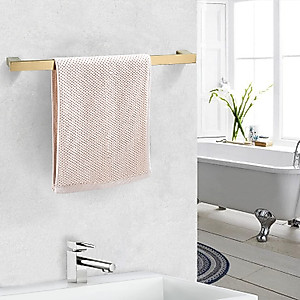 BATHSIR 24 Inch Brushed Gold Towel Bar, Gold Towel Rack Bathroom Towel Holder Square Wall Mounted Stainless Steel
