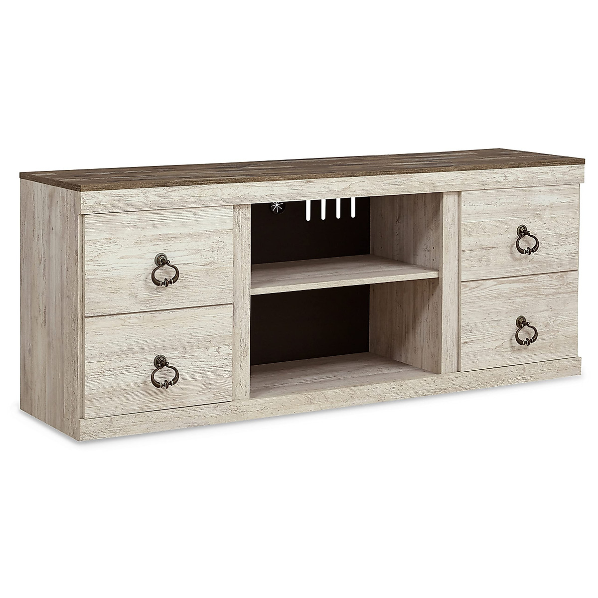 Signature Design by Ashley Willowton Shabby Chic Large TV Stand up to 60" with 3 Shelves and Fireplace Option, White