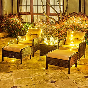 YITAHOME 5 Piece Wicker Patio Furniture Set, Patio Set Porch Furniture Outdoor Lounge Chair with Ottoman and Side Table, Brown